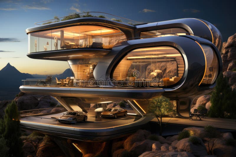 Streamlined Shapes of the Exterior of the House of the Future Stock ...