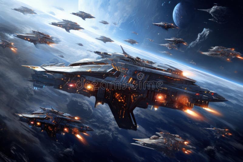 Streamlined Space Fleet. Generate Ai Stock Illustration - Illustration ...
