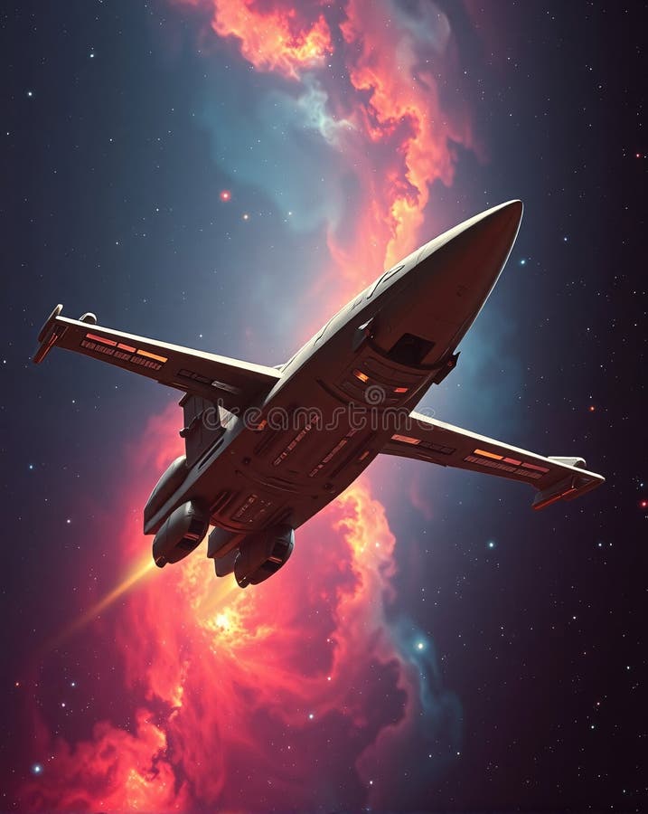 Streamlined Spaceship with Dual Engines and a Pointed Nose, Navigating ...