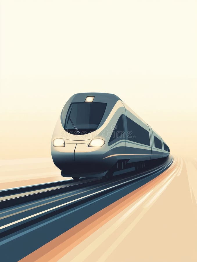A Streamlined Train Travels Effortlessly Along Curved Tracks, Set ...