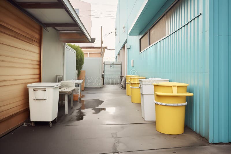 Streamlined Trash Sorting Bins in a Clean Alley Stock Image - Image of ...