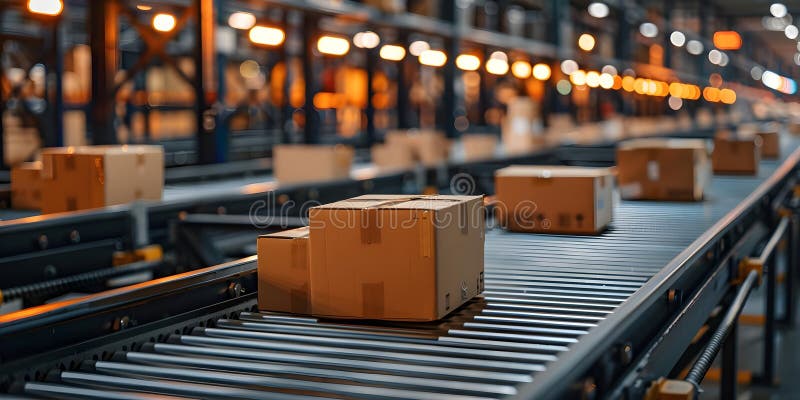 Streamlined Warehouse Processes with Packages Moving Along Conveyor ...