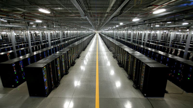 Streamlined Workspace, a Row of Computers in Modern Office Setting ...