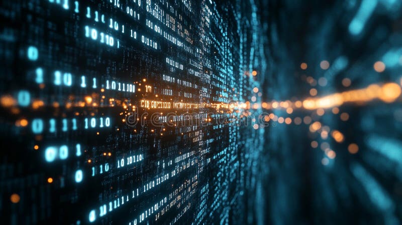 Digital Data Flow Illustrating Binary Code And Information Transfer