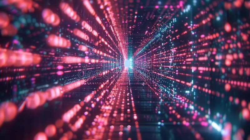 Streams Of Countless Binary Digits Flow Through A Conceptual Quantum Computer Representing Its