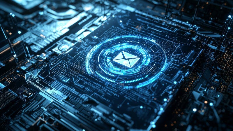 Streams of Digital Data Surround a Glowing Blue Mail Icon, Representing ...