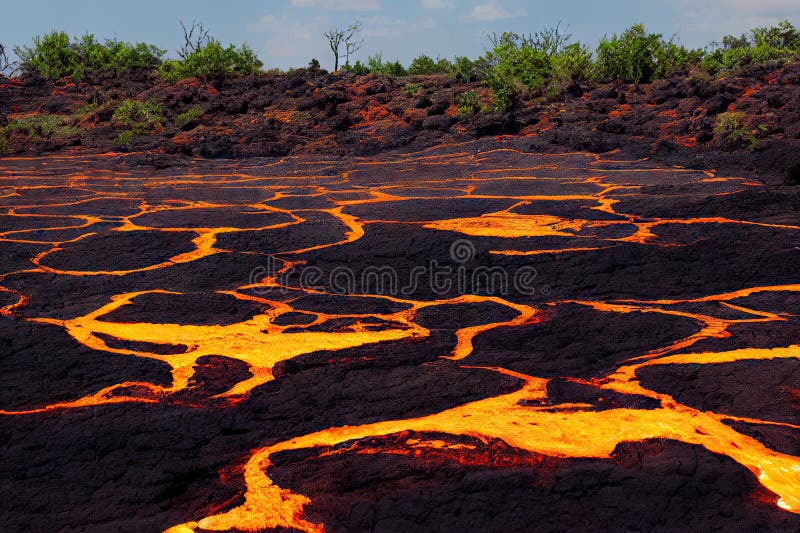 Streams of Molten Magma Orange Yellow Lava Texture Stock Photo - Image ...