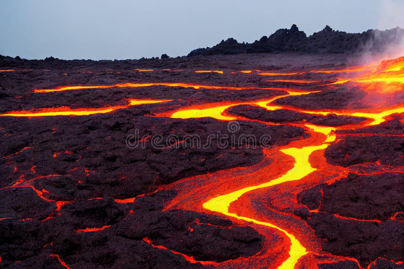 Streams of Molten Magma Orange Yellow Lava Texture Stock Image - Image ...