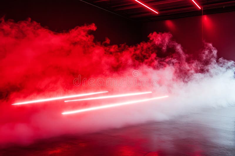 Streams of White Smoke Spreading Across the Floor, Red Lighting from ...