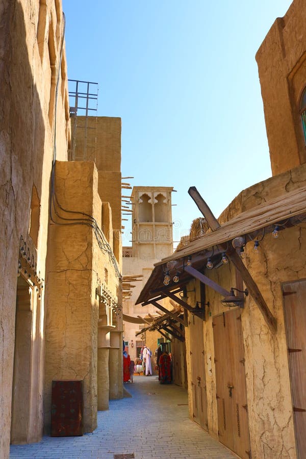 Street At Al Bastakia Historic Neighbourhood Dubai Uae Editorial Stock
