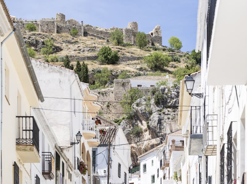 Street and the Ancient Castle of Moclin, Granada, Spain Stock Photo ...