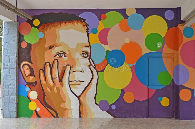 Street Art a Boy editorial stock photo. Image of thinking - 46574883