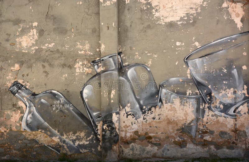 Street Art. Cans and Bottles on the Wall Editorial Image - Image of ...