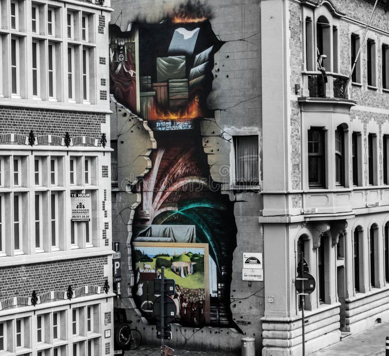 Street Art Illusion Painted on a Building in Belgium Editorial ...