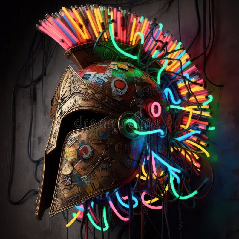 Street Art-Inspired Gladiator Helmet Made of Light Stock Illustration ...