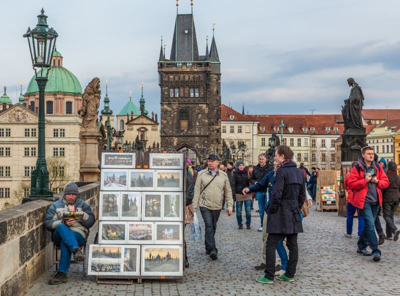 Street Artist On Charles Bridge, Prague. Editorial Stock Image - Image ...