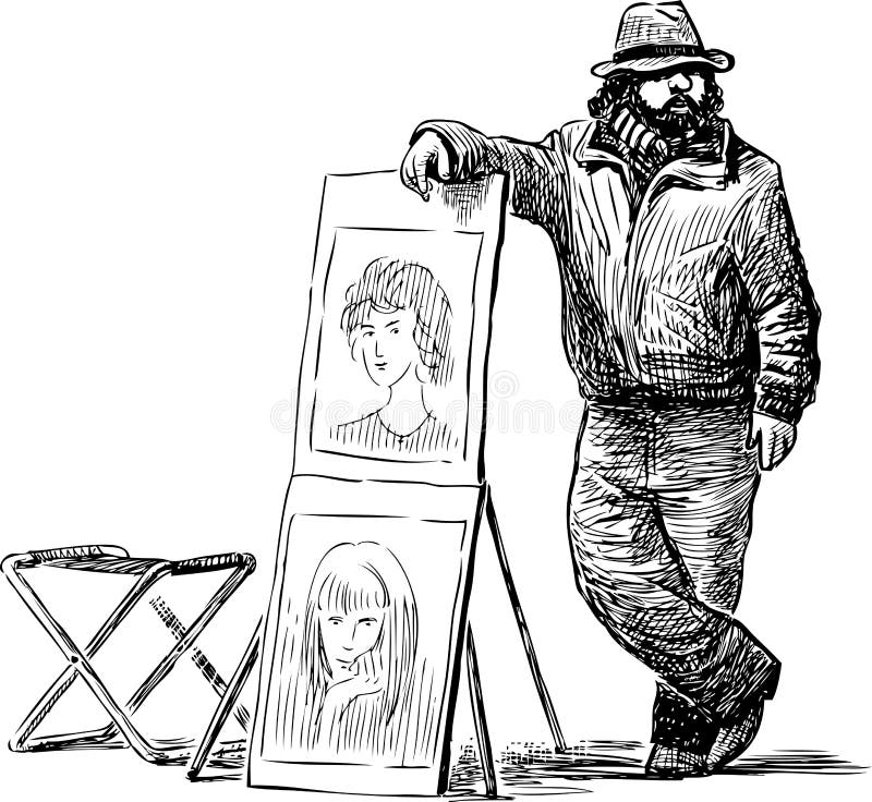 A Street Artist Waiting His Model Stock Vector - Illustration of artist ...