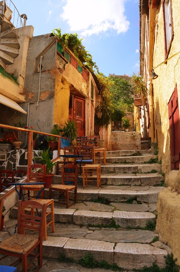 Street in Athens stock image. Image of chairs, street - 32823591