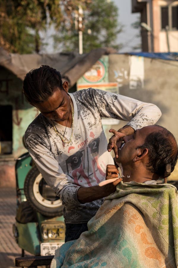 Street barber at work editorial stock photo. Image of indian - 98872988