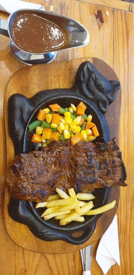 Street BBQ steak stock image. Image of fish, salad, restaurant - 222229563