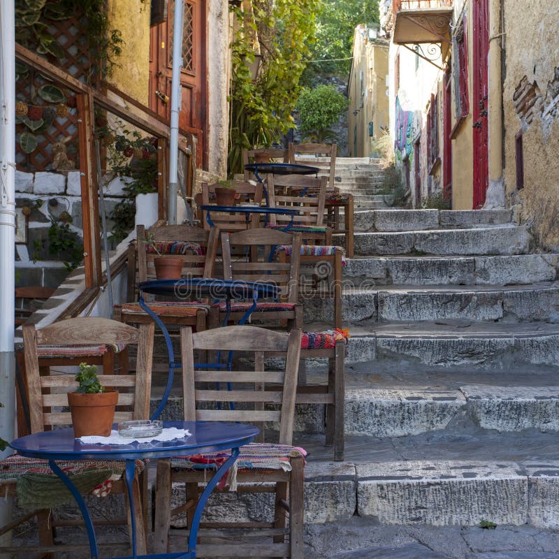 Street Cafe in the Central Ancient Part of Athens Stock Photo - Image ...
