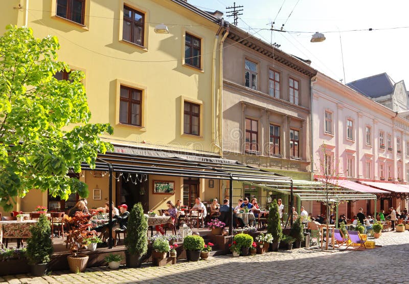 Street Cafe in Downtown of Lviv, Ukraine Editorial Image - Image of ...