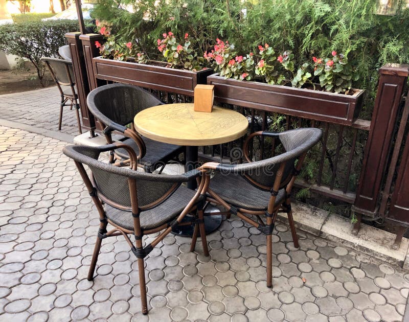 Street Cafe Exterior with Tables and Chairs Stock Photo - Image of ...