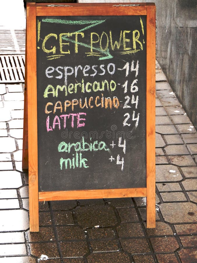 Get Power! Street Cafe Sign with the Prices Stock Image - Image of ...