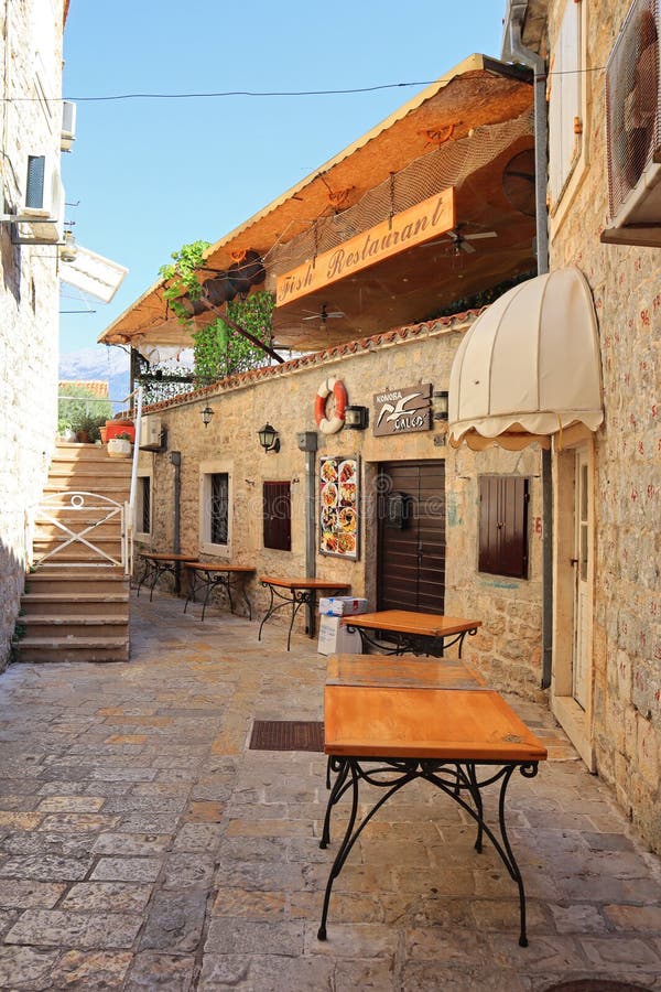 Street Cafe in Old Town in Budva, Montenegro Editorial Stock Photo ...