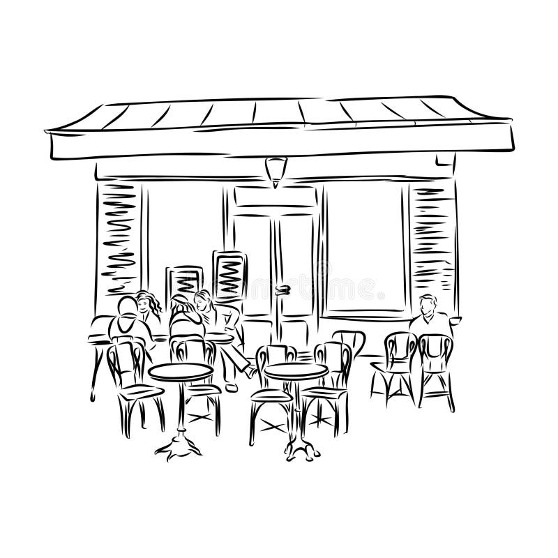 Street Cafe in Old Town Vector Illustration Stock Vector - Illustration ...