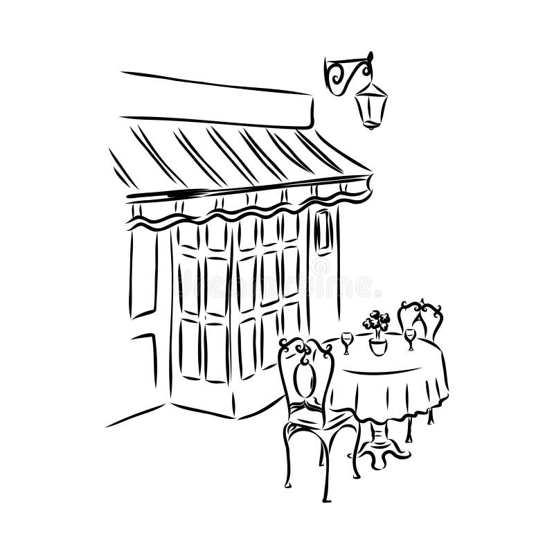 Street Cafe in Old Town Vector Illustration Stock Vector - Illustration ...