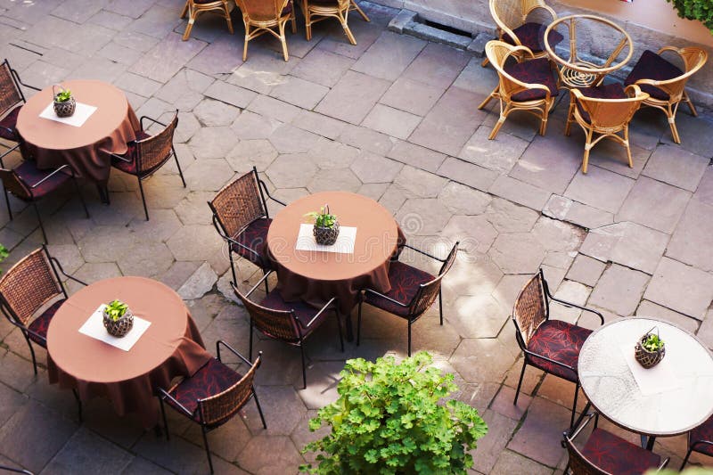 Street Cafe, Tables and Stools on the Street. Restaurant, Cafeteria ...