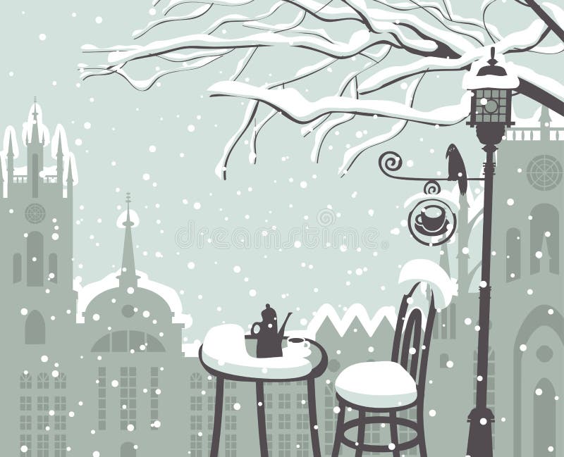 Street cafe in the winter stock vector. Illustration of scenery - 64997129