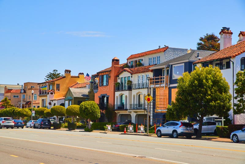 Street in California of Colorful Homes Editorial Image - Image of ...