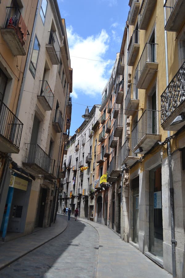 Street in center of Girona editorial photo. Image of architecture ...