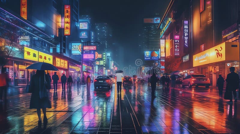 Street City at Night City Generative AI Stock Illustration ...