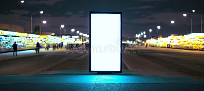 Street Cityscape with Blank Vertical Billboard at Night. Mock Up Banner ...