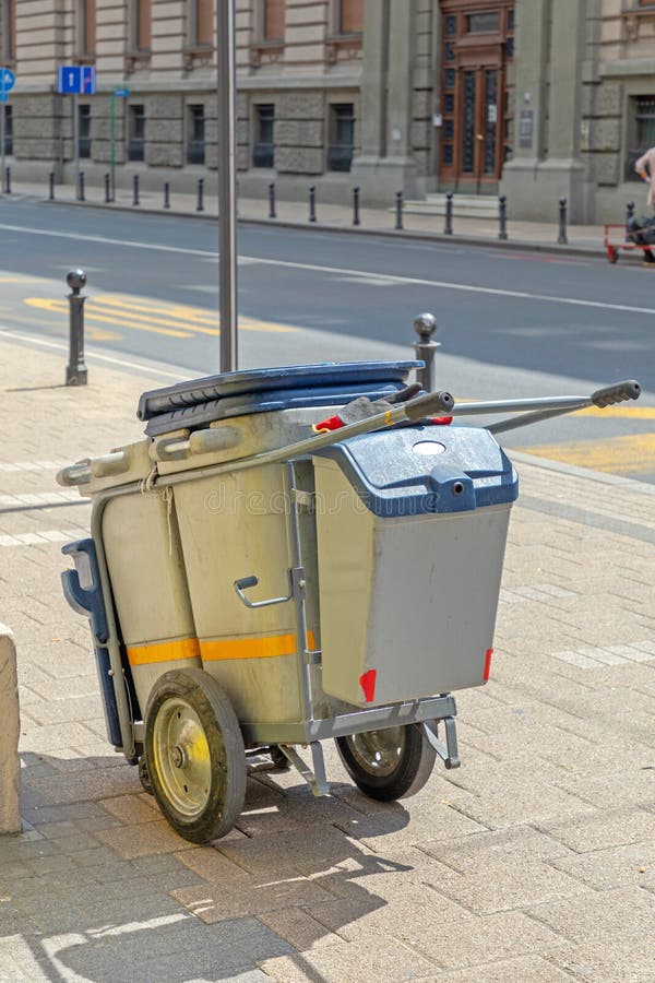 Street Cleaner Cart City stock image. Image of cart - 219278747