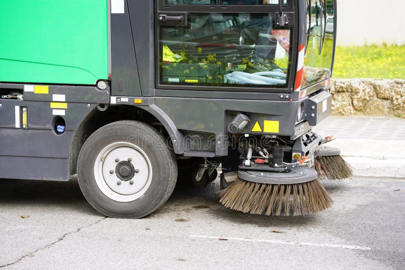 Street Cleaning Machine. Street Sweeper Machine Working. Stock Image ...