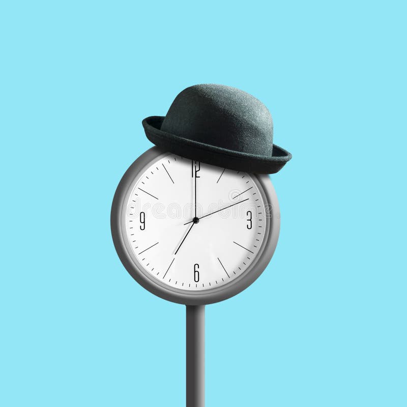 Street Clock in a Hat, on a Blue Background. Business and Time Concept ...
