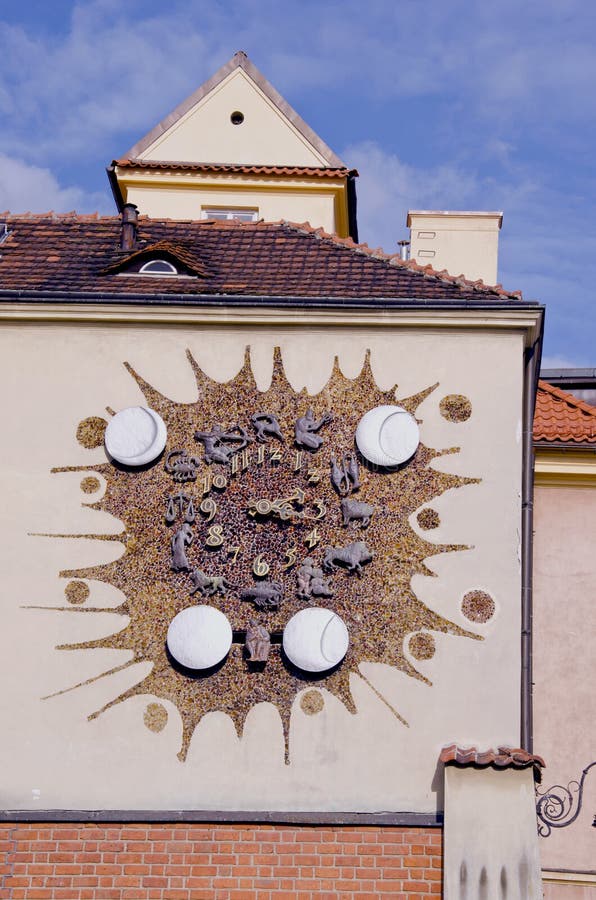 Street Clock with Zodiac Signs in Warsaw Stock Image - Image of ...