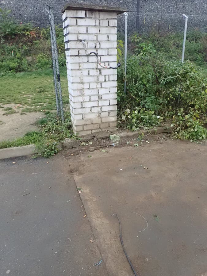 Street Column for Electreicity Made of White Bricks Stock Image - Image ...