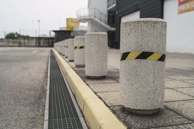 Street with Concrete Bollards Stock Image - Image of architecture ...