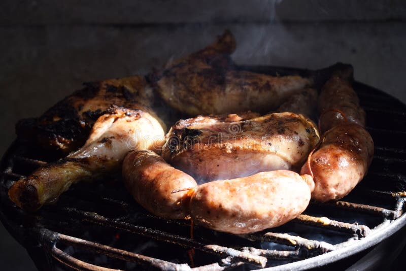 On the Street they Cook Grilled Meat, Chorizo and Chicken Stock Image ...