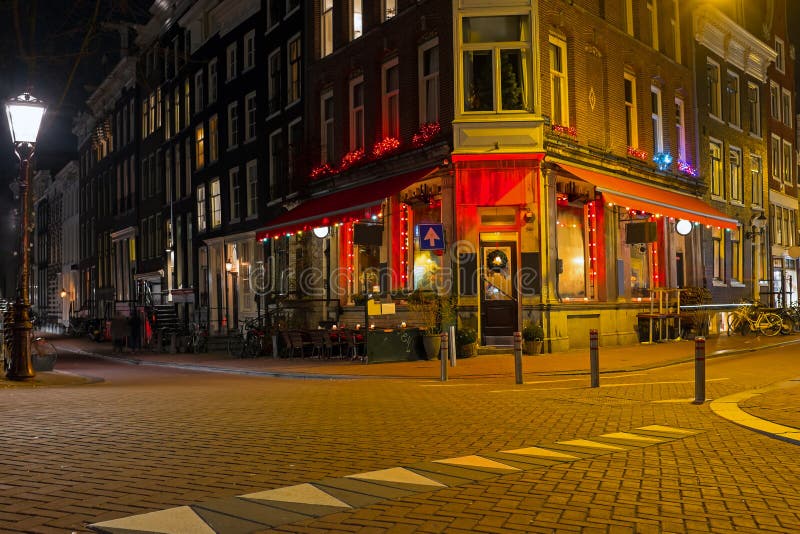 Street Corner in Amsterdam the Netherlands at Night Stock Image - Image ...