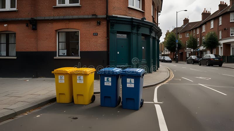 A Street Corner with Clearly Marked Bins for Different Waste Streams ...