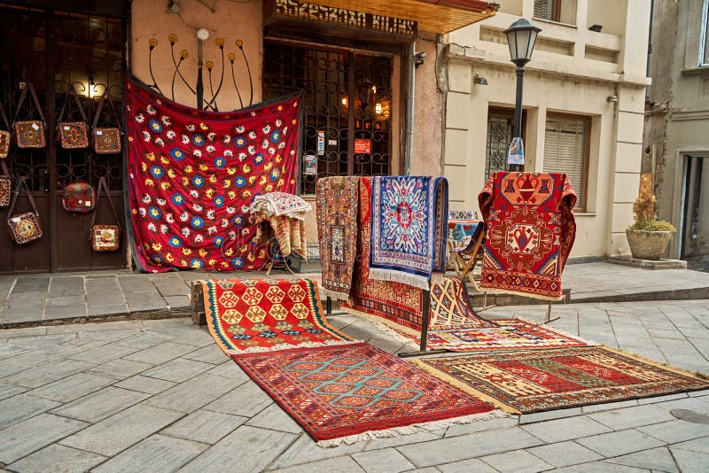 Street Counter of Traditional Carpets on the Street in Tbilisi ...