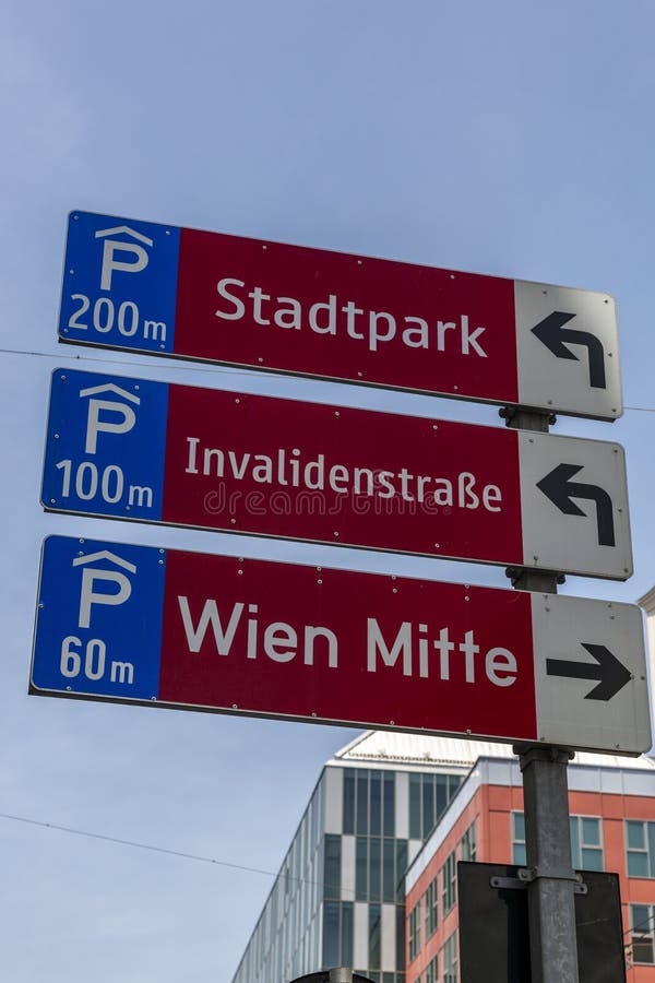 Street Direction Sign in Vienna Stock Photo - Image of street, house ...