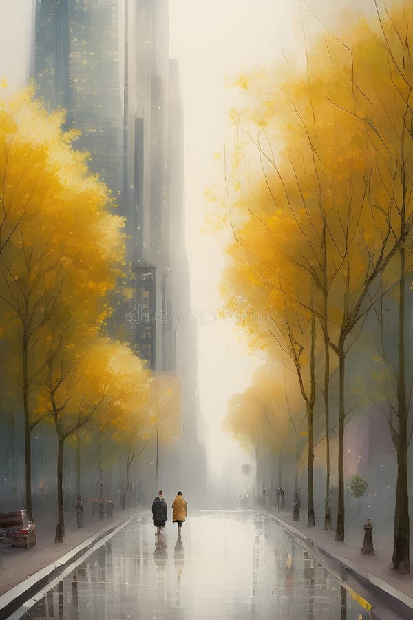 A Street Downtown City , Path in the Fall Stock Illustration ...