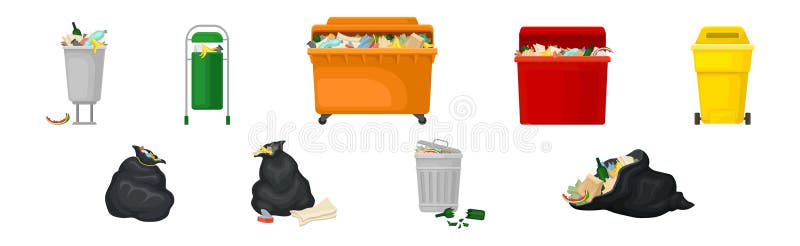 Street Dustbin and Trash Container for Garbage Vector Set Stock Vector ...